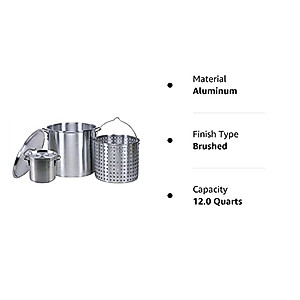 Professional Grade 80 Quart All Purpose Boiling Pot with Basket (3pc) plus a Bonus 12 Quart Stock Pot (2pc) .