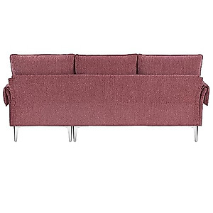 FANYE 84" L-Shaped Upholstered Corner Sectional 3 Seaters Sofa, Modern Chenille Upholstery Metal Legs Couch with Reversible Chaise and 2 Pillows for Home Apartment Office Living Room, Pink