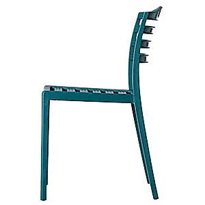 Fabulaxe Stackable Modern Plastic Indoor and Outdoor Dining Chair with Ladderback Design for All Weather Use, Blue Set of 4