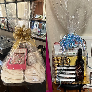 Amsthow Large Cellophane Basket Wrap Bags 22 x 32-inch Clear Basket Wrap Bags 10CT Basket Cellophane Wrap Gift Bags Plastic with Bows for Gift Baskets Weddings (22 x 32-inch