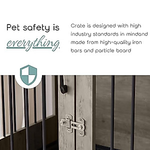 DOSSMBOLA 32'' Wooden Dog Crate Furniture for Medium Small Dogs, Dog Kennel Dog Crate with Pull-Out Tray, Storage Drawer, End Table Dog Cage - Gray