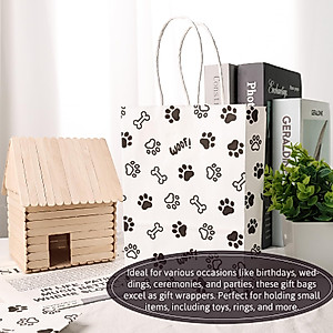 Shindel 24PCS Party Favor Bags, Kraft Paper Retail Grocery Bags Paw Prints Gift Bags with Handles for Christmas Children's Day Boys Girls 5.5 x 2.8 x 7.9 inch