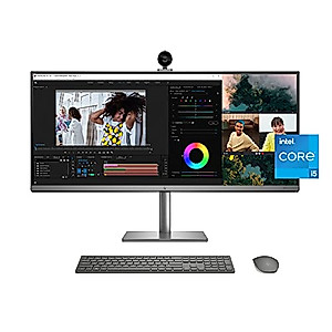 HP Envy 34 inch All-in-One Desktop PC, WUHD Display, Intel Core i5-12400, 16 GB RAM, 512 GB SSD, NVIDIA GeForce GTX 1650 Graphics, Windows 11 Home, 34-c1010 (2023),Silver