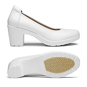 DREAM PAIRS Womens Edena Chunky Closed Toe Low Block Heels Work Pumps Comfortable Round Toe Dress Wedding Shoes, White - 10 (SDPU2230W)