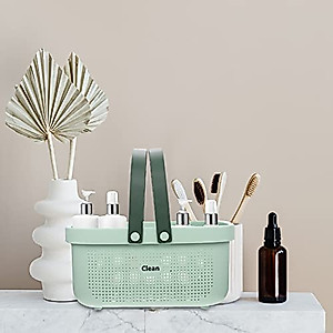Zerodeko Shower Caddy Basket Plastic Toiletry Bag Bin Cleaning Caddy Organizer Storage Tote with Handles for Bathroom College Dorm Room Green
