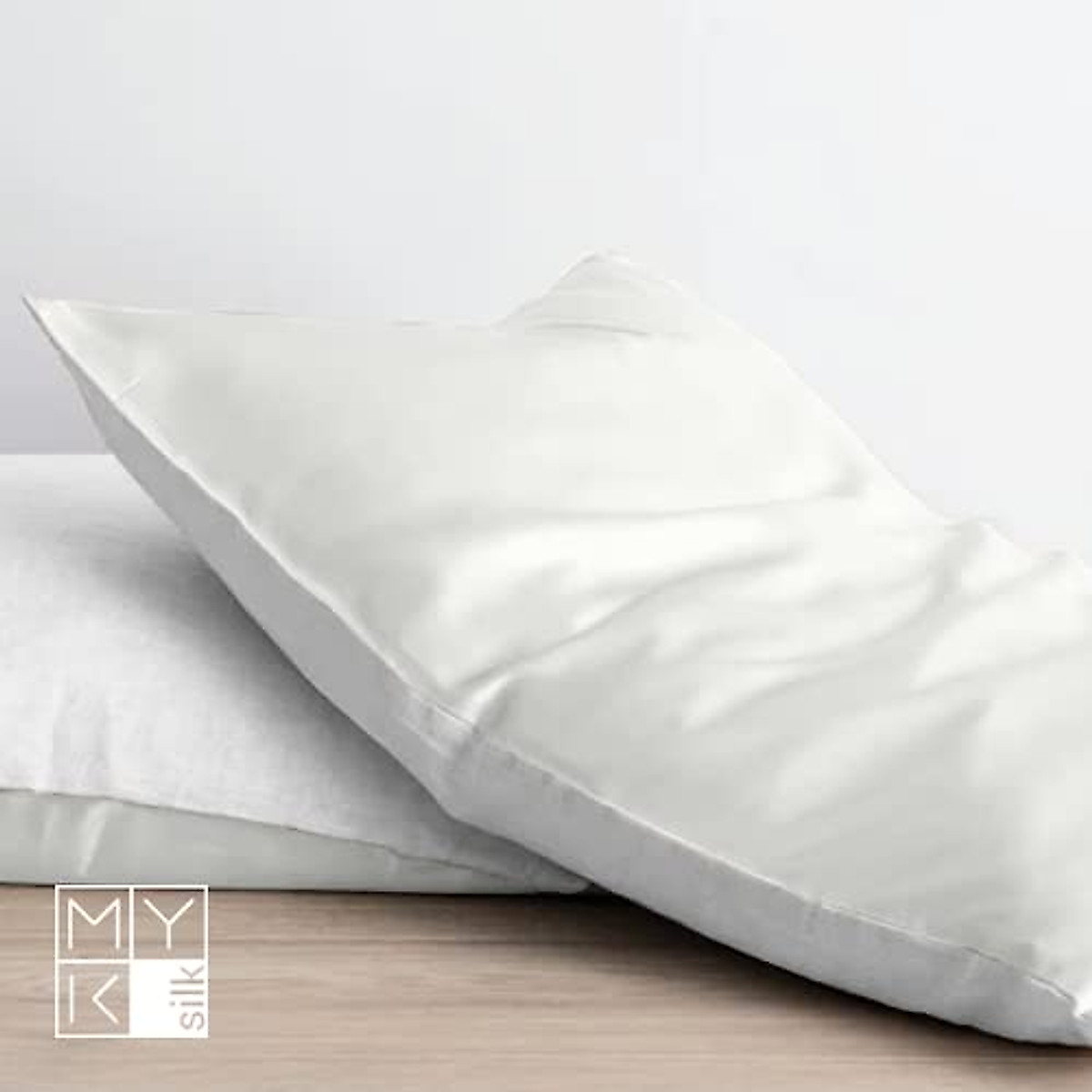 MYK Silk Pure Natural Mulberry Silk Pillowcase, 19 Momme with Cotton Underside for Hair & Skin, Oeko-TEX Certified, Hypoallergenic, Curly Friendly, Standard Size in Undyed Ivory White