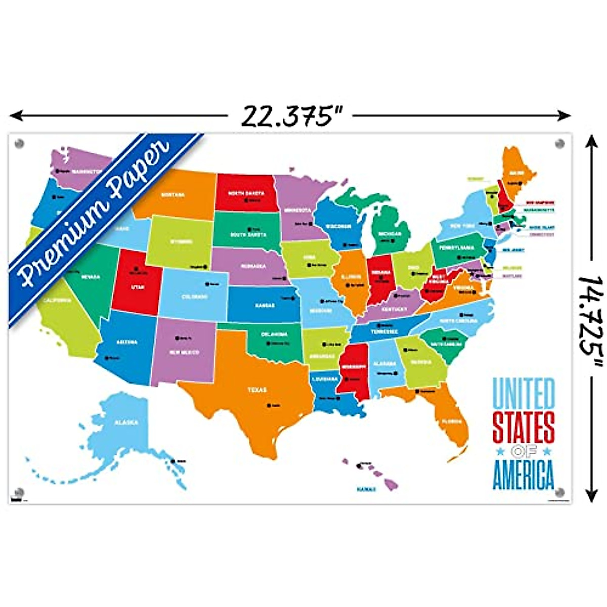 Map - United States of America 2022 Wall Poster with Push Pins