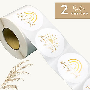 Lain & Lou 2 Inch Thank You Stickers [Roll of 500], Boho Rainbow Design for Small Business Packaging Supplies