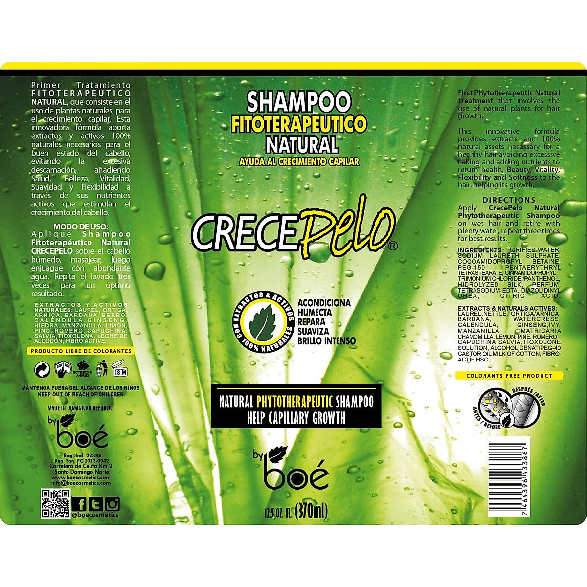 BOE Crece Pelo Shampoo + Rinse 12 oz "Combo Set!!"