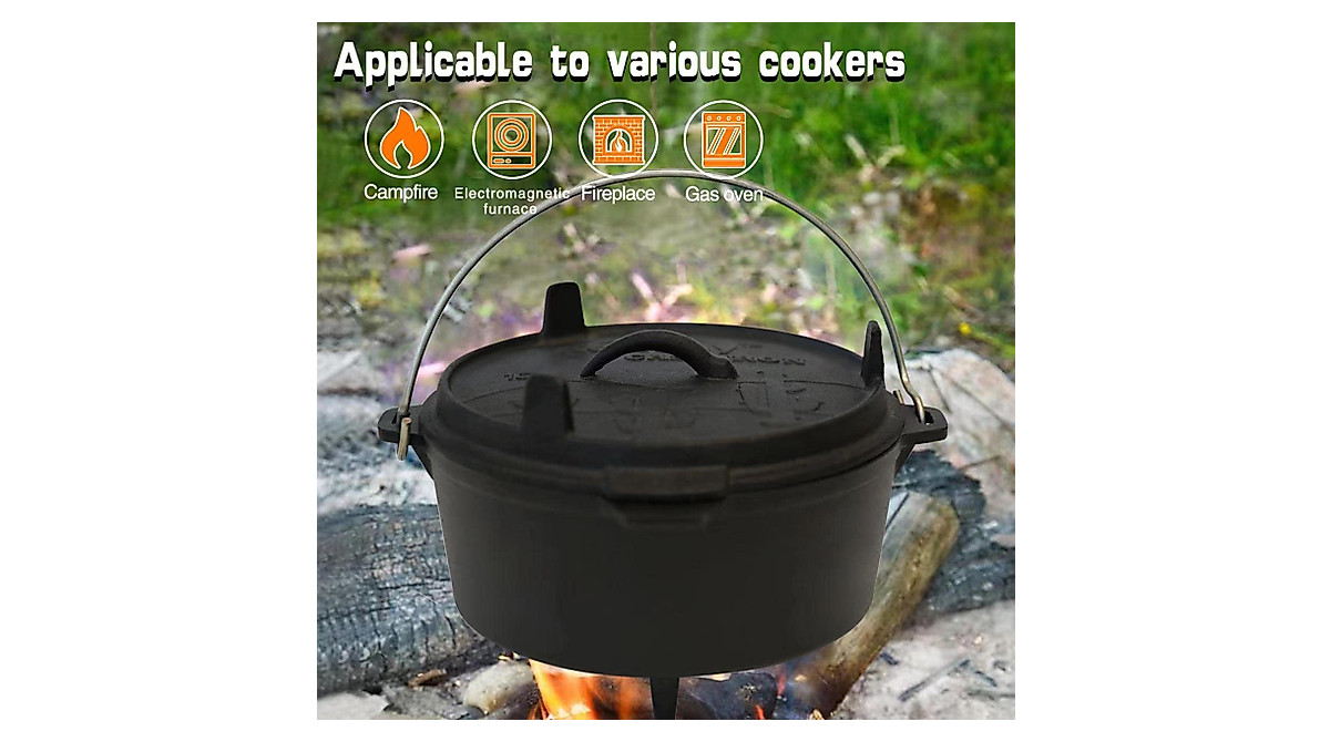 Keleday 8 Quart Cast Iron Dutch Oven - Versatile Camping Cookware