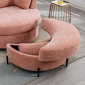 Oversized Swivel Accent Barrel Chair with Storage Bench Large Ottoman+4 Pillows,Comfy Upholstered 360 Recliner Sofa Club Chaise Leisure Round Loveseat Lounge Armchair for Living Room/Hotel/Nursery