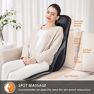 Snailax Shiatsu Neck Back Massager with Heat, Massage Chair pad with Height Adjustment, Full Back Kneading Shiatsu or Rolling Massage, Gifts for Men, Women