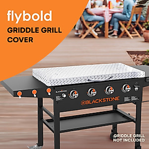 flybold Griddle Cover Works for Blackstone Flat Top Hard Lid with Waterproof Aluminum Diamond Plate Stainless Steel Handle for Outdoor 28 inch BBQ Hood Accessories