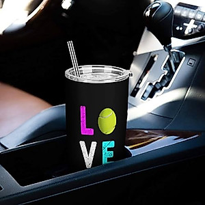 UWBNOQSV Favorite Tennis Tumbler Insulated Stainless Steel Travel Tumbler Car Cup with Lid with Straw And Brush 590ml