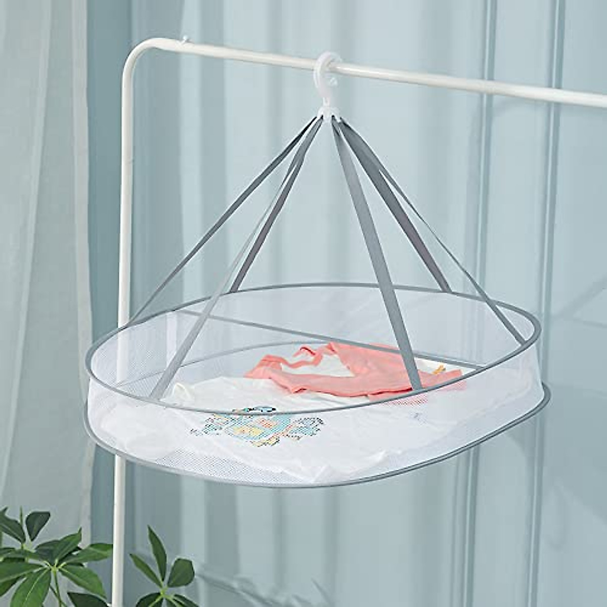 Wumuzai Sweater Drying Rack Mesh Foldable, Lay Flat Clothes Dryer Rack, Large Hanging Dry Rack for Clothes, Folding Clothing Drying Hanger, Portable for Laundry Indoor Outdoor (3-Tier)