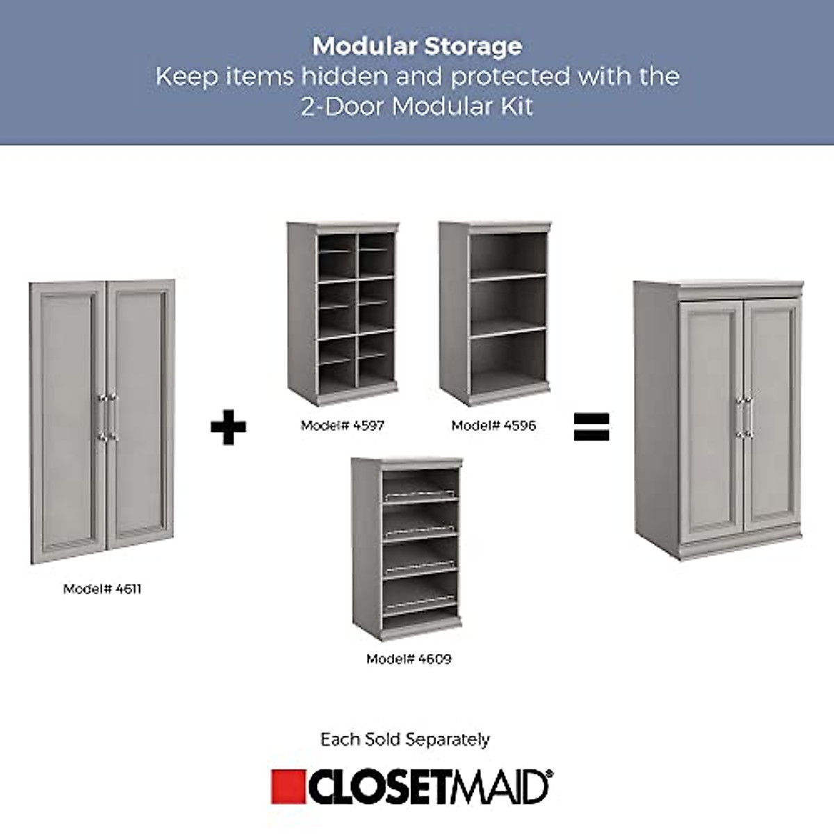 ClosetMaid Modular Storage Pair Set, 2 Glass Pane Doors, Wood Closet Organizer Shaker Style, Add On Accessory for Shelf Units, Taupe, Kit