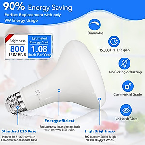 VOLIVO BR30 LED Bulbs 12 Pack, Dimmable Flood Light Bulb,5000k Daylight Light Bulbs, 9W Equivalent 65W Incandescent Blubs,800 Lumens, E26 Base, CRI 80,Recessed Light Bulb for Ceiling,Kitchen