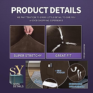 ZNSAYOTX Stretch Velvet Recliner Covers 4-Pieces, Thicker Soft Plush Recliner Chair Slipcover with Side Pockets, Washable Luxury Dog Cat Pets Proof Reclining Protector (Recliner, Dark Coffee)