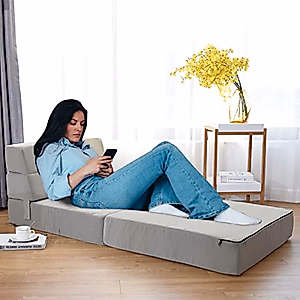 Casart Sofa Bed Tri-Fold Portable Sleeper Folding Memory Foam with Washable Cover Guest Chaise Lounge Padded Cushion Guest Sleeper Chair (Gray)