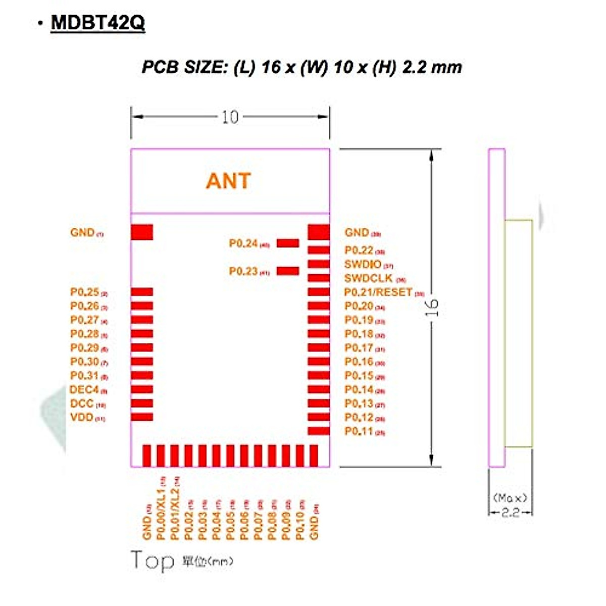 MDBT42Q-192KL Nordic nRF52811 Module Chip Antenna Bluetooth Zigbee Thread ANT+ BT5.2 BT5.0 FCC IC CE Telec KC RCM SRRC
