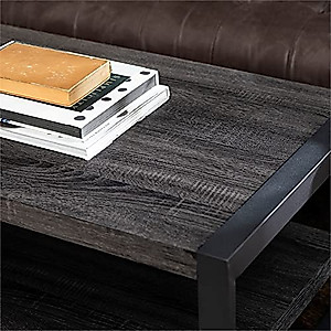 Walker Edison Industrial Modern Rectangle Metal Base and Wood Coffee Table Living Room Accent Ottoman, 48 Inch, Charcoal