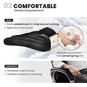 NEO CHAIR Office Chair Computer Desk Chair Gaming - Ergonomic High Back Cushion Lumbar Support with Wheels Comfortable Jet Black Leather Racing Seat Adjustable Swivel Rolling Home Executive