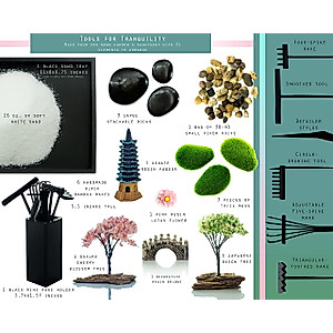 Zen Garden for Desk – 21pc. Japanese Zen Sand Garden Kit for Home, Office Desktop, Beautiful Gift, Therapy, Meditation Mini Decor Set– 11x8in. Large Sand Tray, Rocks, Black Rake Tools & Accessories