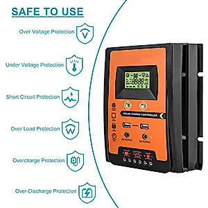 MPPT Solar Charge Controller, 12V/24V 30A/50A/70A Solar Panel Battery Regulator Charge Controller Dual USB LCD Display Solar Power Battery Controller