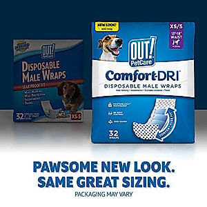 OUT! Pet Care Disposable Male Dog Wraps - Absorbent Male Wraps with Leak Proof Fit - XS/Small (Waist 13-18in) - 32 Count
