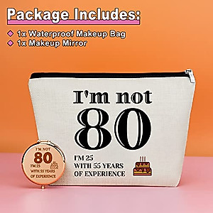 Funny 80th Birthday Gift Makeup Bag 80th Birthday Gifts for Women Grandma Mom Turning 80 Years Old Pocket Makeup Mirror Eighty Years Old Birthday Gifts Cosmetic Bag for Wife Aunt Sister Friend