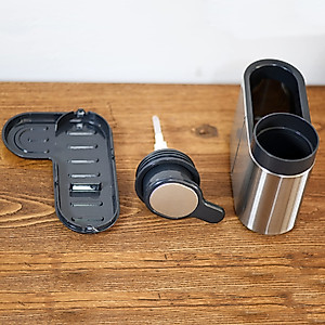 SDlumeiy Stainless Steel and Plastic Soap Dispenser with Sink Caddy, Stainless Steel Sponge Holder, Brush Holder, Kitchen Sink Organizer 7x5x6.4 inches Silver Gray