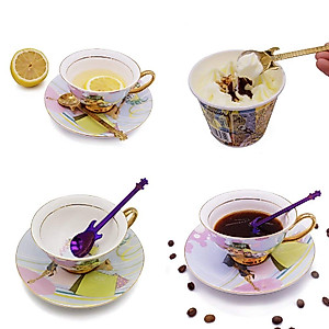 COMIART Creative Guitar Coffee Tea Spoons, 18/10 Stainless Steel Stirring Mixing Spoons, Fun Gift for Music Lover, 4.7 Inch Cute Sturdy Teaspoons, Pack of 4, Silver