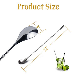 Ortarco 12 Inch Stainless Steel Bar Spoon for Cocktail Mixing with Spiral Handle Silver