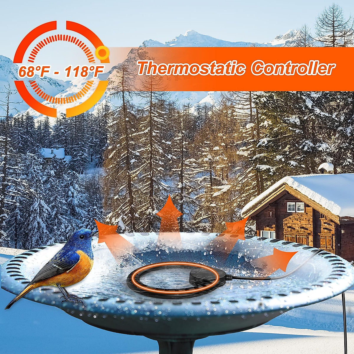 lollyes 250W Bird Bath Heater, Heated Bird Baths for Outdoor in Winter, Bird Bath De-icer with Thermostatically Controlled and 3.3Ft Cord, with Auto Shut Off Function, Ideal Gift for Birds