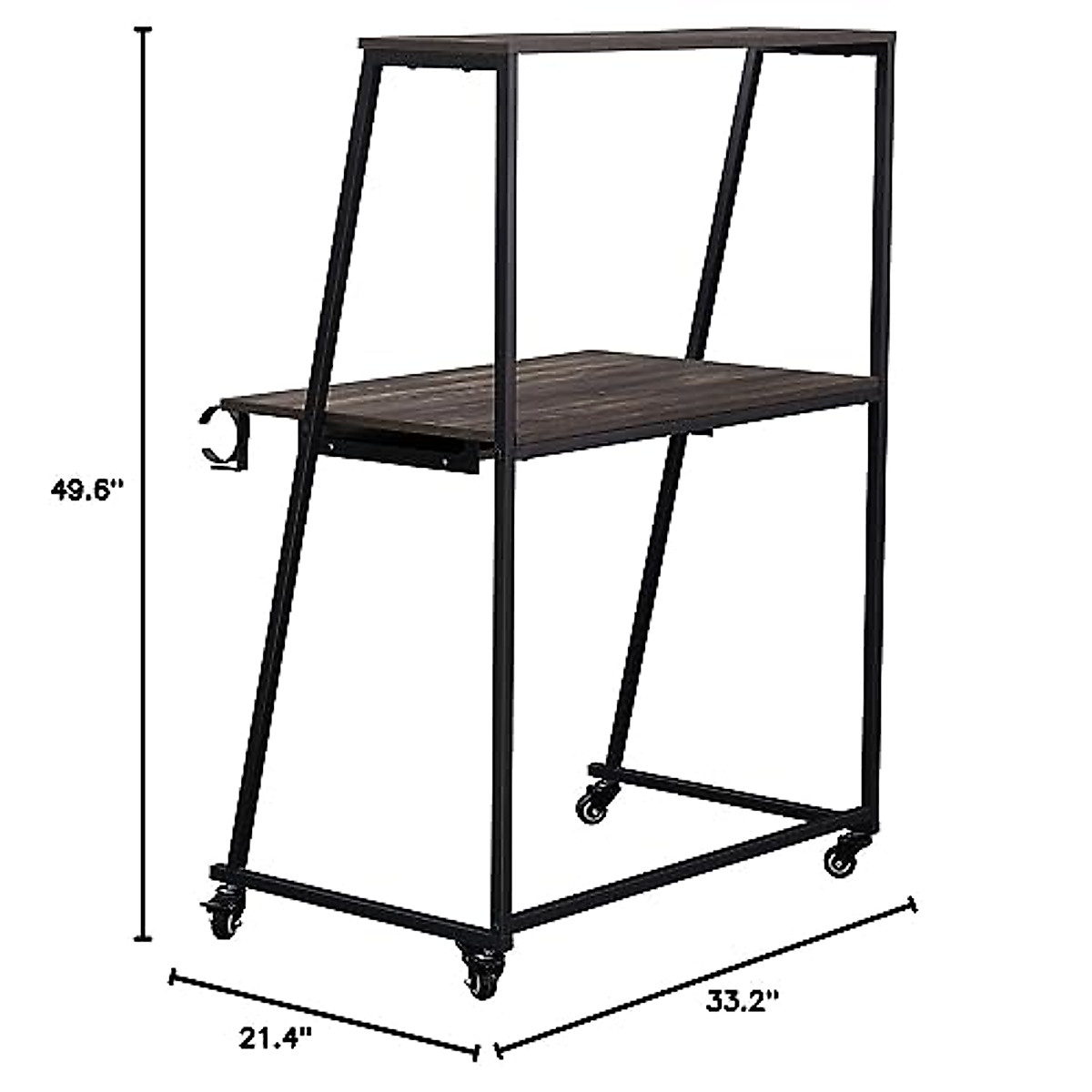 Studio Space 33" Computer Desk, Space-Saving Mobile Workstation with Lockable Wheels, Cup Holder and Headset Hook for Home Office, Brown