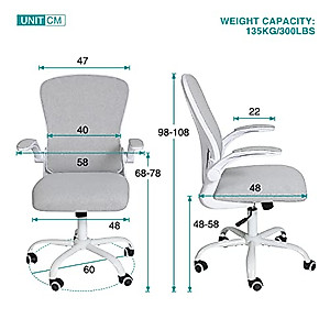 ELECWISH Ergonomic Home Office Chair Fabric Desk Chair with Adjustable Lumbar Support and Height, Mid Back Swivel Executive Chair with Flip up Armrests (Grey)