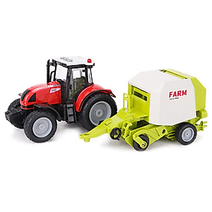 Toyland® 37cm Red Tractor & Trailer with Lights & Sound - Childrens Farm Toys (Tractor & Baler)
