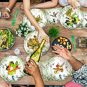 Sunnyray 96 Pcs Mallard Duck Party Decorations Supplies Duck Hunting Birthday Party Tableware Set Mallard Duck Baby Shower Plates Napkins Forks for 24 Guests