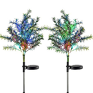 Idefair Solar Garden Lights Tree Outdoor Multi-Color Changing LED Stake Lights Flower for Garden, Patio, Yard and Decoration Solar Flickering Tree Lights (Tree,2 Pack)