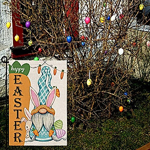 CROWNED BEAUTY Happy Easter Garden Flag Blue Gnome 12×18 Inch Double Sided Carrots Eggs Outside Vertical Holiday Yard Decor