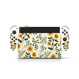 Tacky Design Sunflowers Skin Compatible with Nintendo Switch OLED Skin Wrap Cover, Off-White Skin for Nintendo Switch OLED Stickers, Premium Vinyl 3M Full Wrap Decal