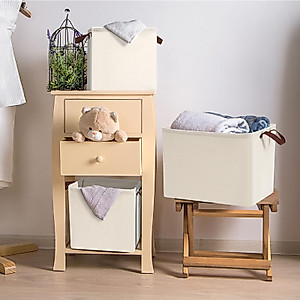 Storage Baskets for Shelves, Foldable Storage Bins with Handles Metal Frame for Clothes Storage, Towel Storage, Book Basket, 15.7"x11.8"x11.8", Beige, 4 Pack