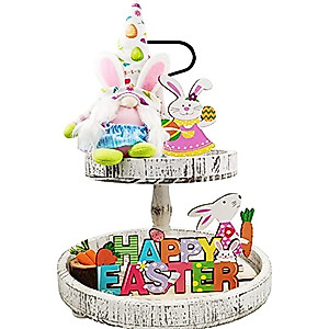 EXCELLANYARD Easter Tiered Tray Decor Easter Decorations for Table 7 PCS Easter Decor Easter Bunny Decor Easter Gnome Easter Table Decor for Home Kitchen Decor, The Tiered Tray is NOT included