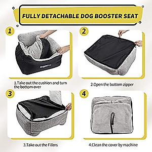 BurgeonNest Dog Car Seat for Small Dogs, Fully Detachable and Washable Dog Carseats Small Under 25, Soft Dog Booster Seats with Storage Pockets and Clip-On Leash Portable Dog Car Travel Carrier Bed