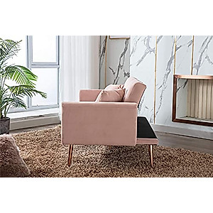 YINKUU Velvet Futon Sofa Bed,Modern Tufted Fabric Couch with 2 Soft Pillows, Modern Loveseat Convertible Sleeper Sofa for Living Room and Bedroom (Pink)