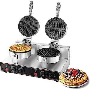 Nonstick Electric Waffle Machine 1400W Commercial Waffle Maker with Temperature and Time Control Stainless Steel Waffle Bake Machine for Bakery Home and Kitchen Restaurant Leisure Snack Bar