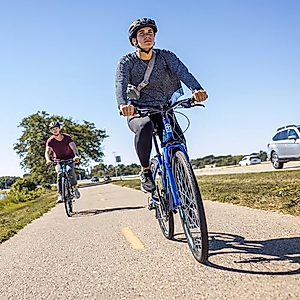 Schwinn GTX 2.0 Comfort Adult Hybrid Bike for Men and Women, Dual Sport Bicycle, 700c Wheels, 17-Inch Step-Through Aluminum Frame, 21-Speed Twist Shifters, Mechanical Disc Brake, Light Blue