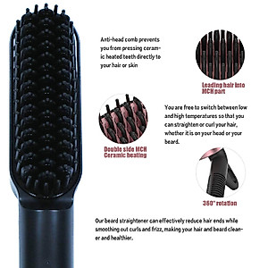 Beard Straightener Brush w/Free Beard Balm & Comb, Premium Hair Straightening Brush Kit, Heated Beard Comb, 3-Heat Settings, Fast Heat Beard Brush for Men - StormiNite