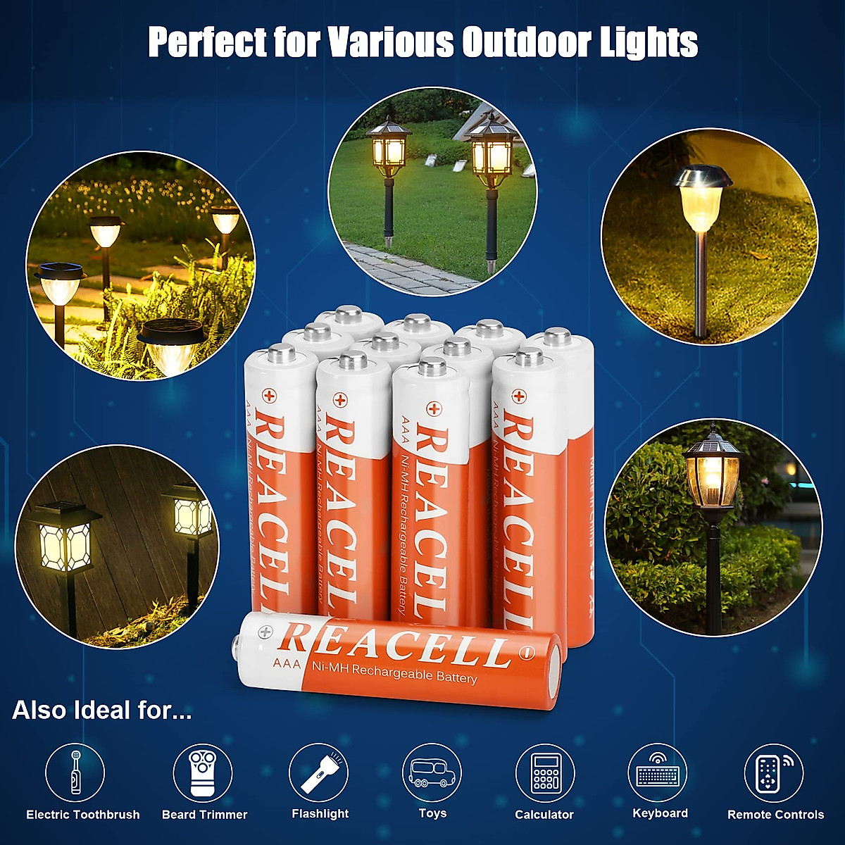 REACELL 24 Pack Rechargeable AAA Batteries for Solar Lights, 1.2V AAA Batteries for Outdoor Garden Lamp Toys Controllers and Household Devices