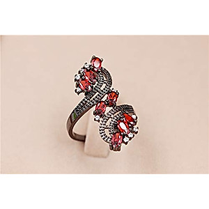 Uloveido Black Plated Wide Flower Ring with Red CZ Stones Created Ruby Diamond Unique Wedding Engagement Promise Jewelry (Red, Size 8) J656